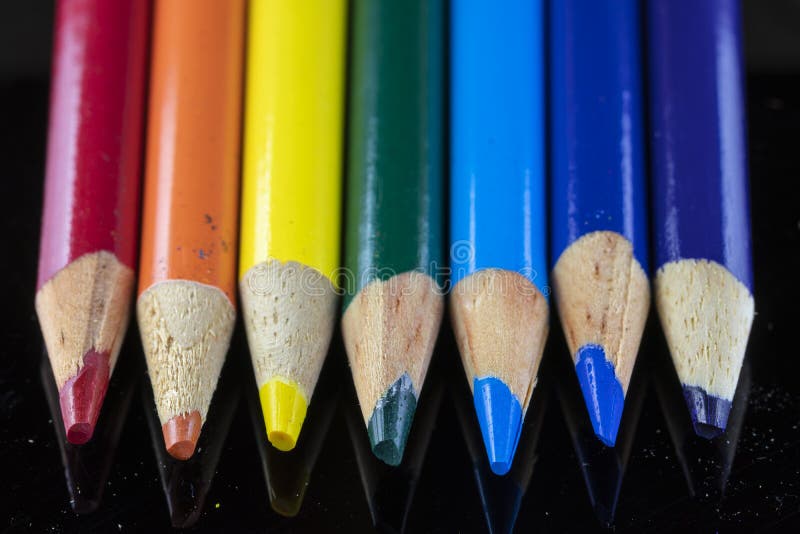 Many Colorful Pencil Crayons in a Row Close Up Stock Image - Image of ...