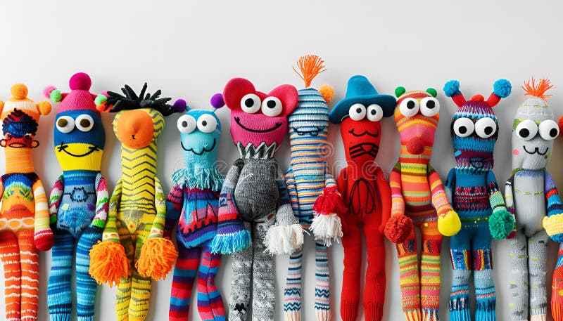 Many Colorful Sock Puppets on White, Collage Design Stock Illustration ...