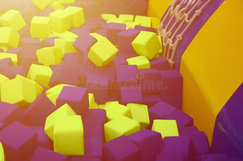 Many Colorful Soft Blocks in a Kids& X27; Ballpit at a Playground Stock ...
