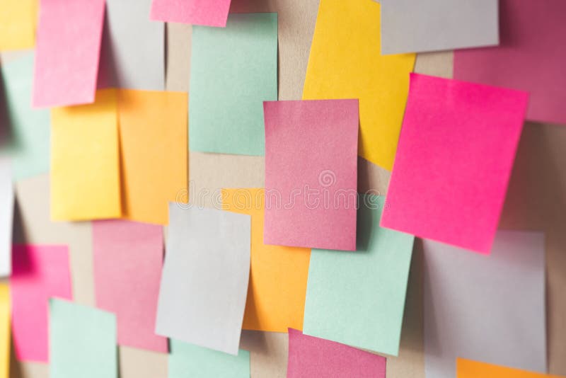 Colorful Sticky Notes on Cork Bulletin Board Stock Photo - Image of ...
