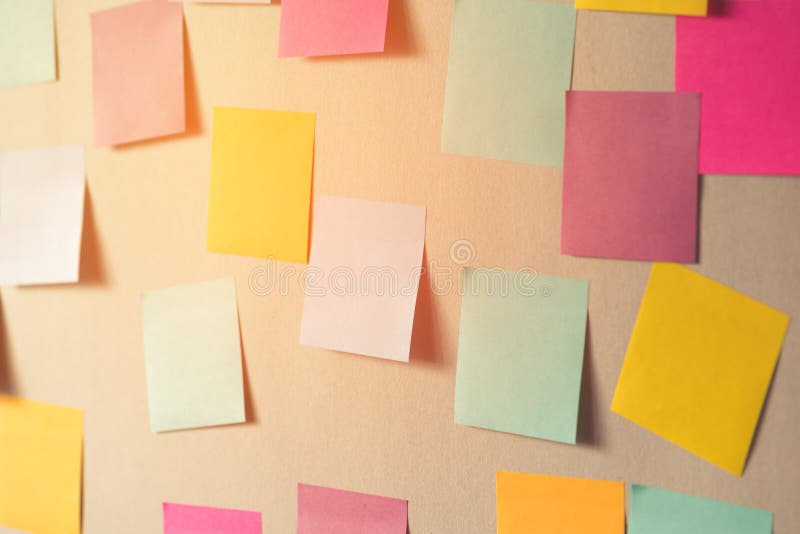 Colorful Sticky Notes on Cork Bulletin Board Stock Photo - Image of ...