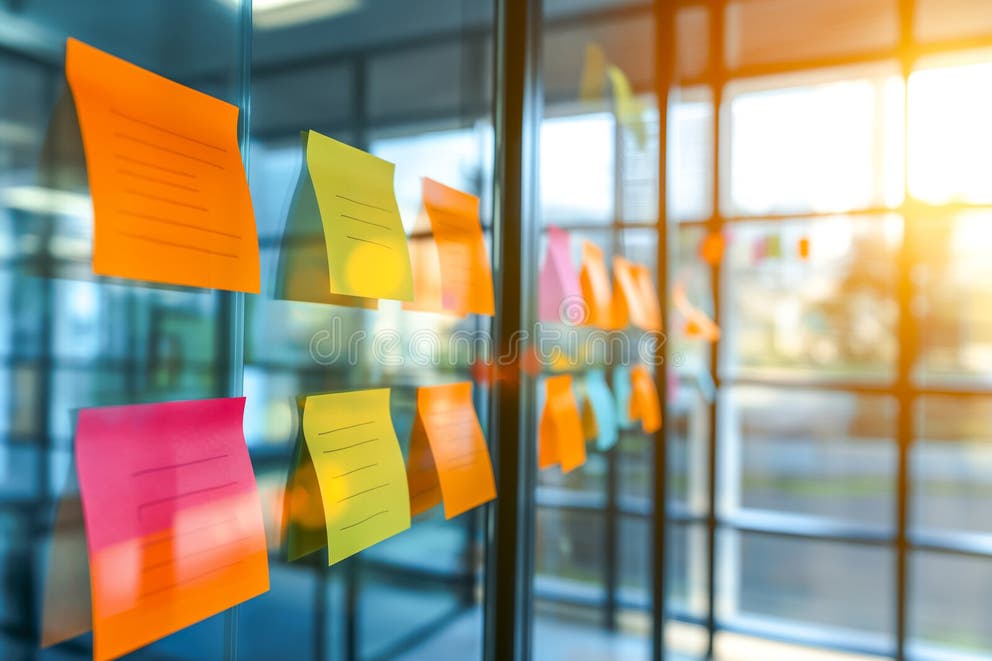 Many Colorful Sticky Notes on Board in Office Wall Stock Illustration ...