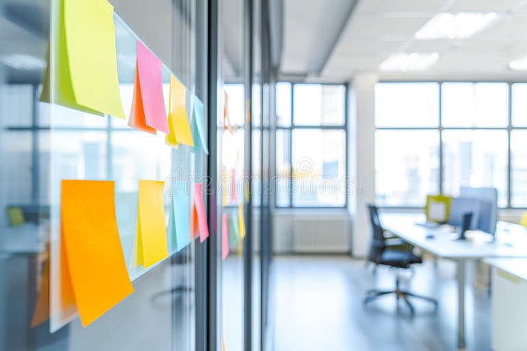 Many Colorful Sticky Notes on Board in Office Wall Stock Illustration ...