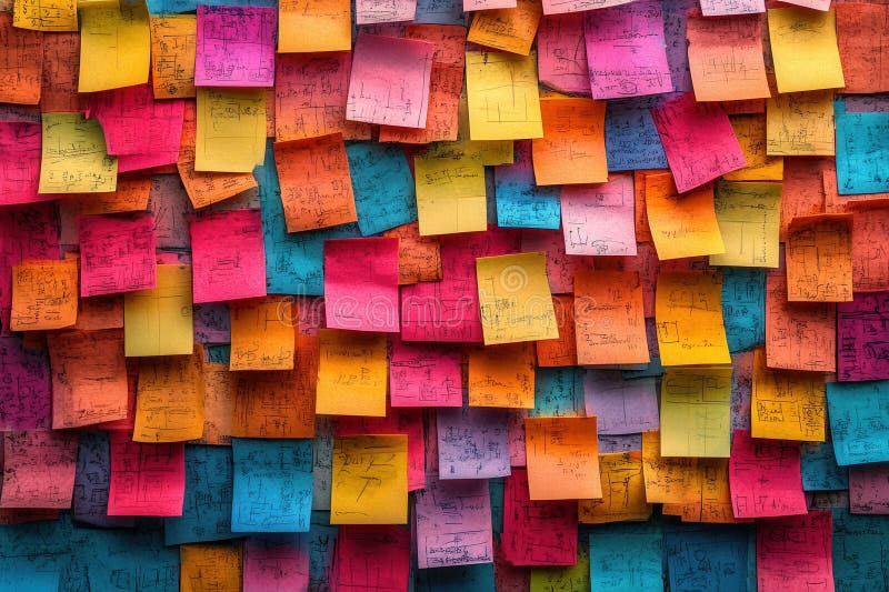 Many Colorful Sticky Notes on the Wall. Stock Illustration ...