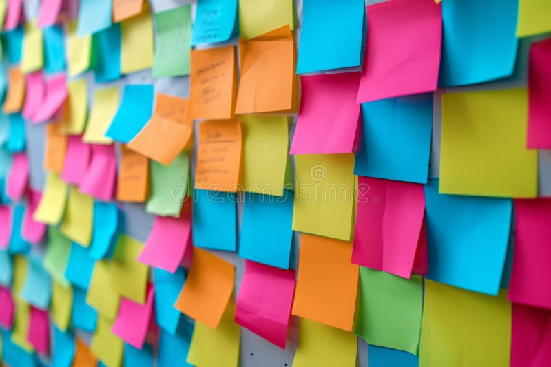 Many Colorful Sticky Notes on a White Wall. Generative AI Stock Image ...