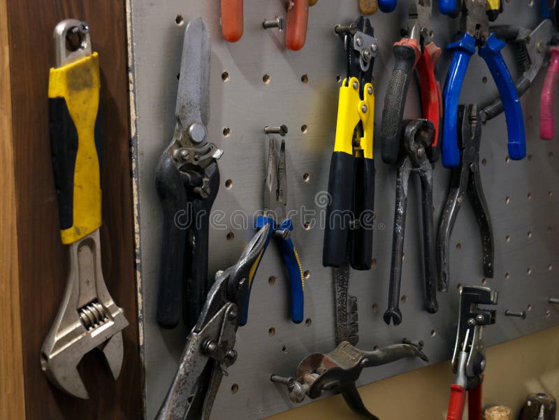 Many Colorful Tools on the Stand in the Workshop Stock Photo - Image of ...