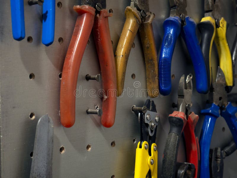 Many Colorful Tools on the Stand in the Workshop Stock Image - Image of ...