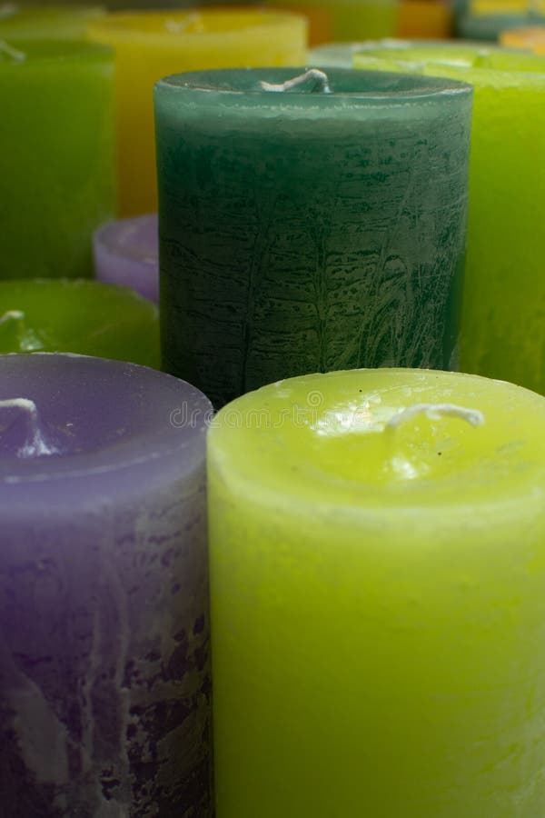 Many Colorful Unlit Candles Close Up Stock Image - Image of detail ...
