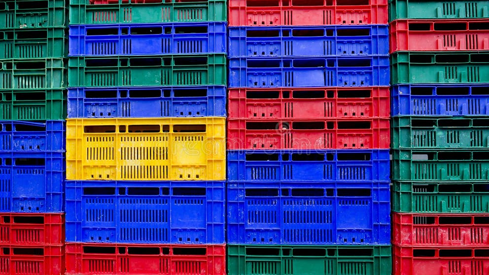Many Colors Stack of Plastic Crates Background Stock Image - Image of ...