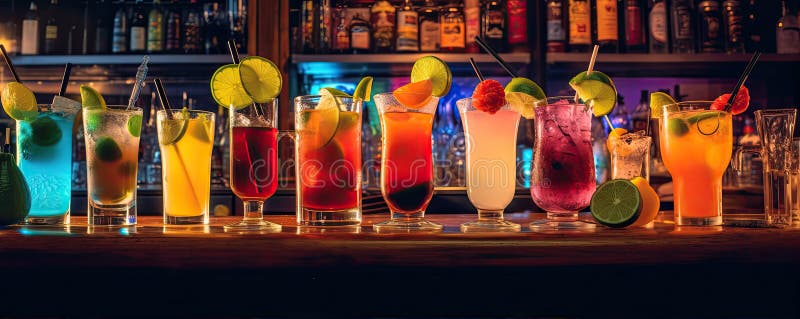 Many Colour Drinks on the Bar. Generative Ai Stock Illustration ...