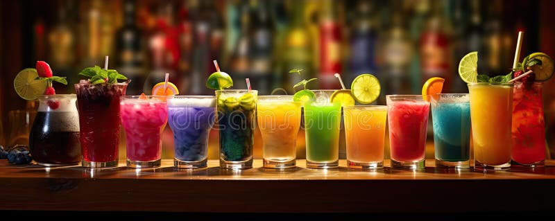 Many Colour Drinks on the Bar. Generative Ai Stock Illustration ...