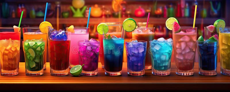 Many Colour Drinks on the Bar. Generative Ai Stock Illustration ...