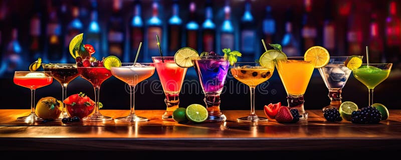 Many Colour Drinks on the Bar. Generative Ai Stock Illustration ...