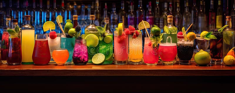 Many Colour Drinks on the Bar. Generative Ai Stock Illustration ...