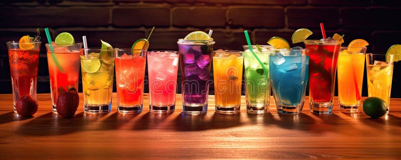Many Colour Drinks on the Bar. Generative Ai Stock Illustration ...