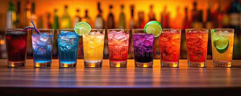 Many Colour Drinks on the Bar. Generative Ai Stock Illustration ...