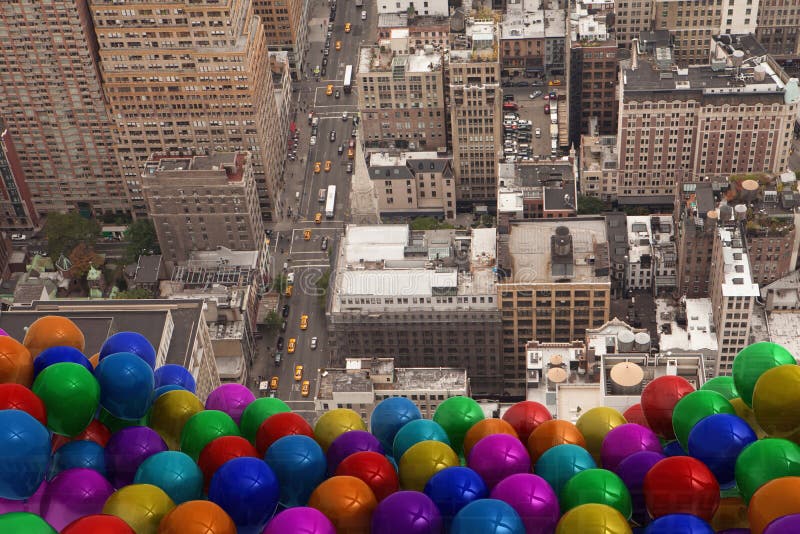 Many Colourful Balloons Above City Stock Illustration - Illustration of ...