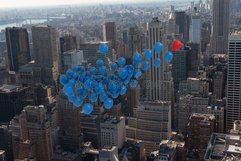 Many Colourful Balloons Above City Stock Illustration - Illustration of ...