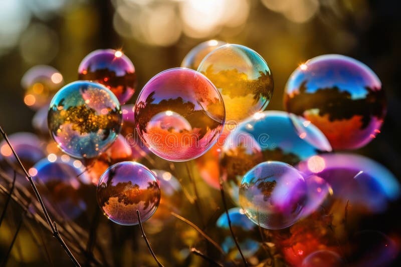 Many Colourful Soap Bubbles in Close Up Against a Spring Background ...