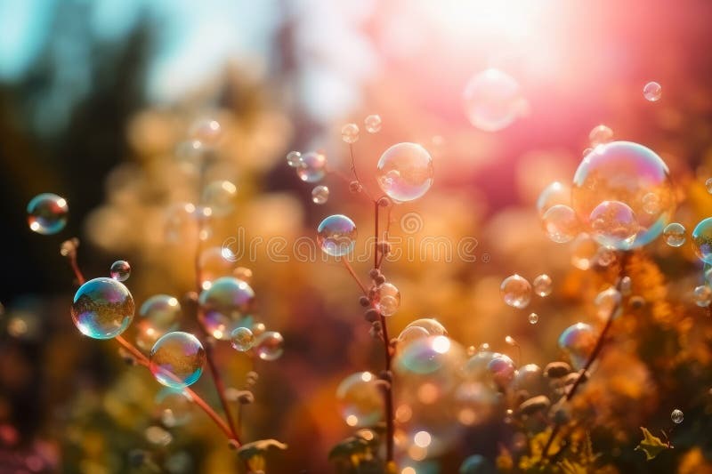 Many Colourful Soap Bubbles in Close Up Against a Spring Background ...