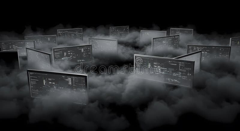 Many Computer Displays in Mist Stock Illustration - Illustration of ...