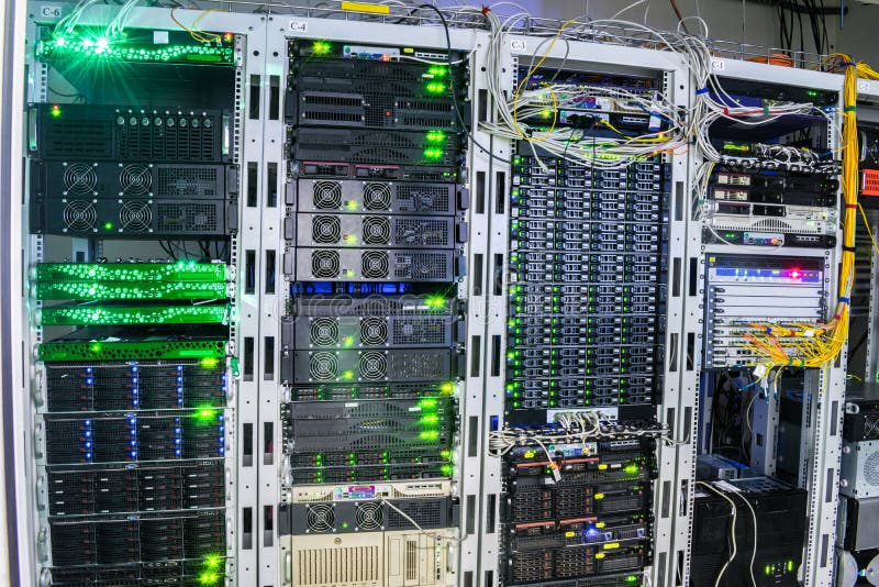 Many Computer Equipment is Installed in the Server Room of the Data ...