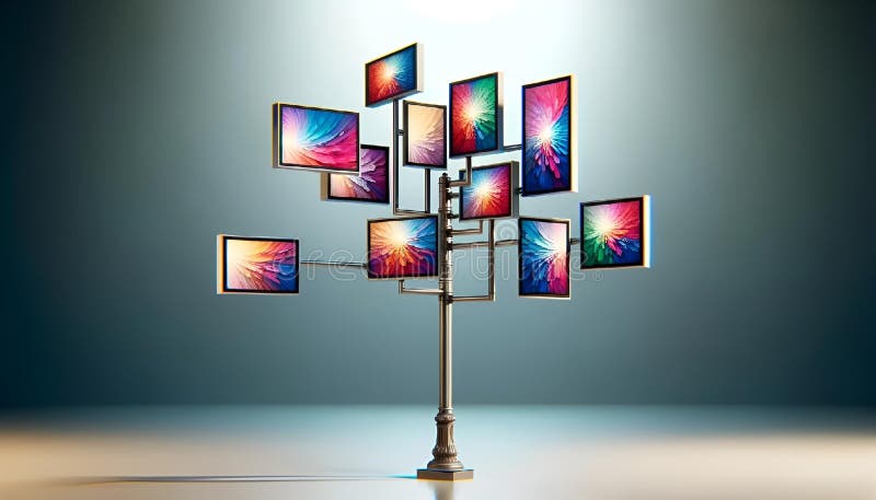 Many Computer Monitors Sit on a Stand with Sunlight Coming through ...