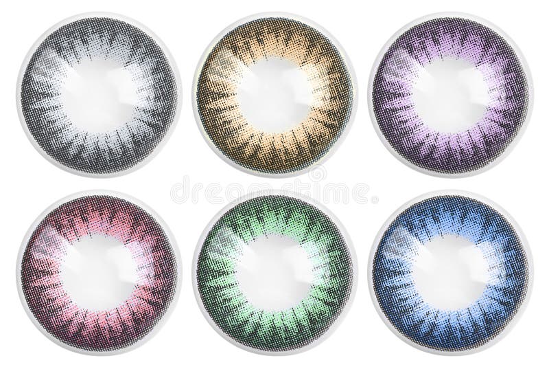 Many Contact Lenses in Different Colors Isolated on White, Collection ...