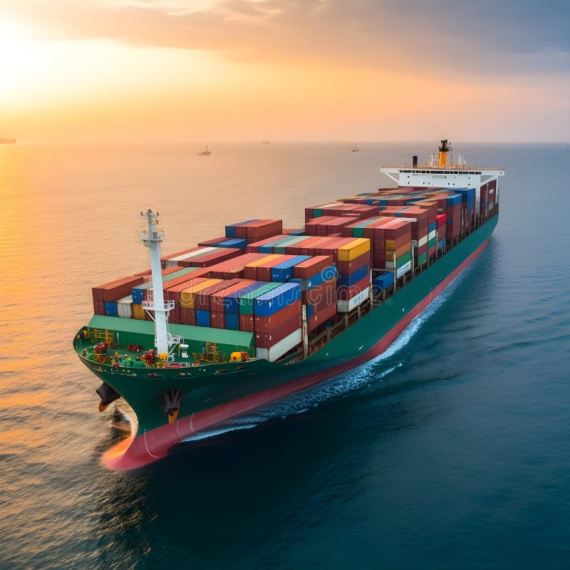 Many Container on Large Cargo Ship. AI Generated, Generative AI Stock ...