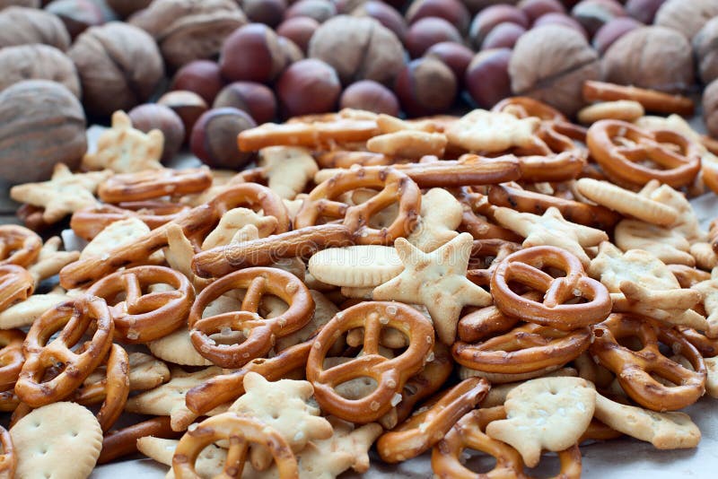 Many Crackers and Hazelnuts Stock Image - Image of baking, cracker ...