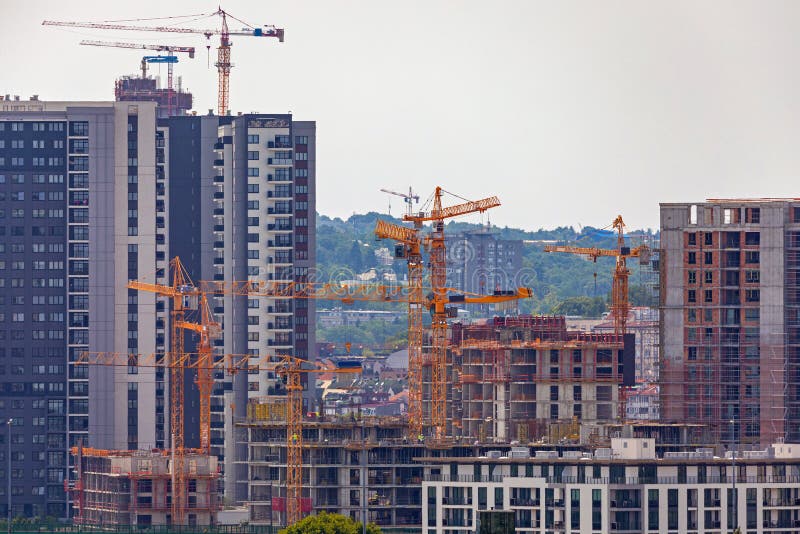 Cranes Construction Site editorial photo. Image of europe - 228440721