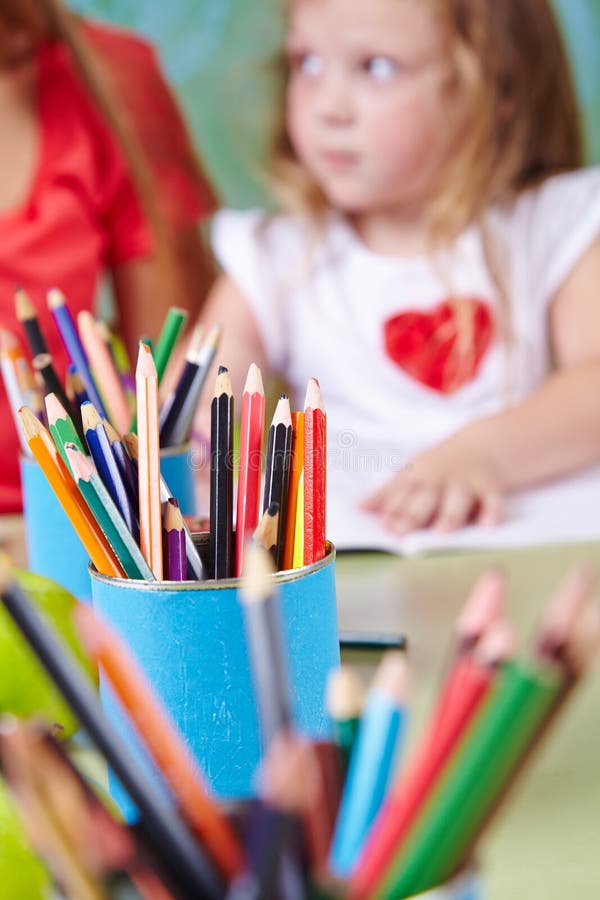 Many crayons on table stock image. Image of preschooler - 42040603