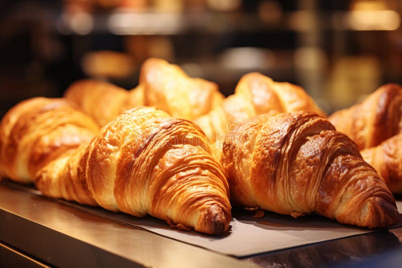 Close Up of Croissant Pastries at Bakery Stock Illustration ...