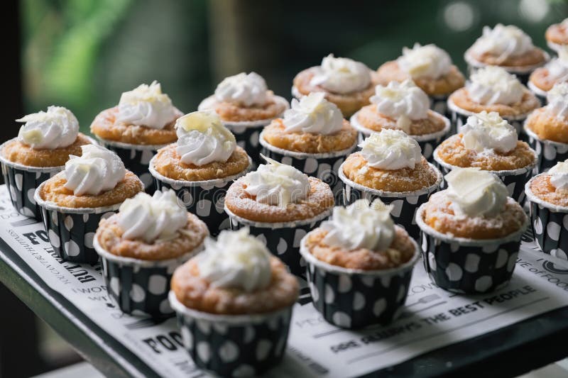 Many cupcakes on table stock photo. Image of chocolate - 313217250
