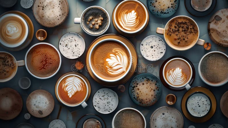 Many Cups of Coffee are Arranged on a Table. Generative AI Image. Stock ...