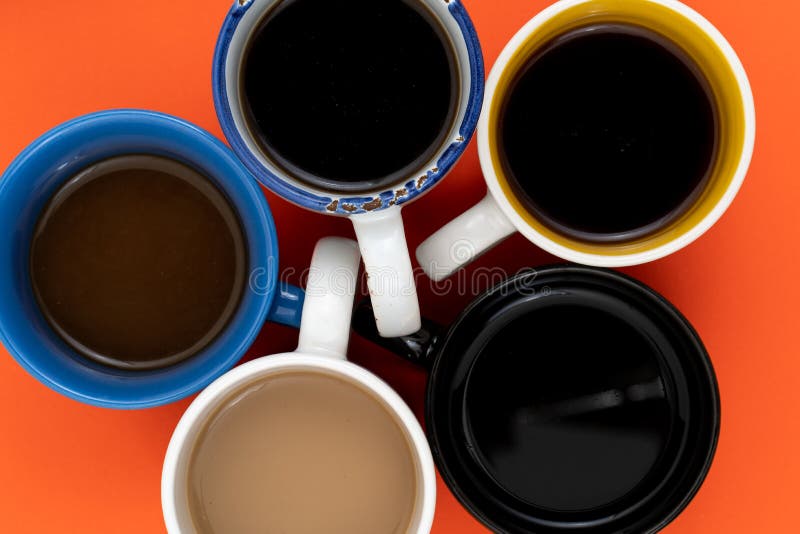 Many Cups of Coffee on Table Flat Lay Copy Space Stock Image - Image of ...