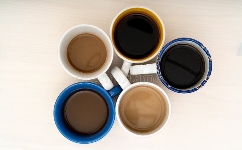 Many Cups of Coffee on Table Flat Lay Copy Space Stock Photo - Image of ...