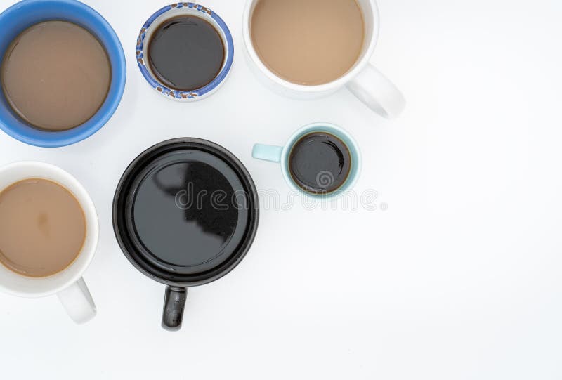 Many Cups of Coffee on Table Flat Lay Copy Space Stock Photo - Image of ...