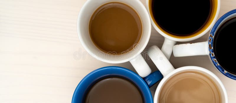 Many Cups of Coffee on Table Flat Lay Copy Space Stock Image - Image of ...