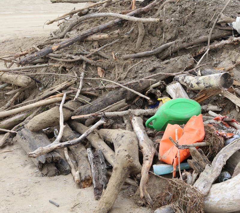 Garbage and Plastic Pieces Gathered on the Beach by the Sea Stock Photo ...