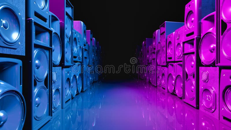 Many Different Acoustic Systems Left and Right in Neon Lighting Stock ...
