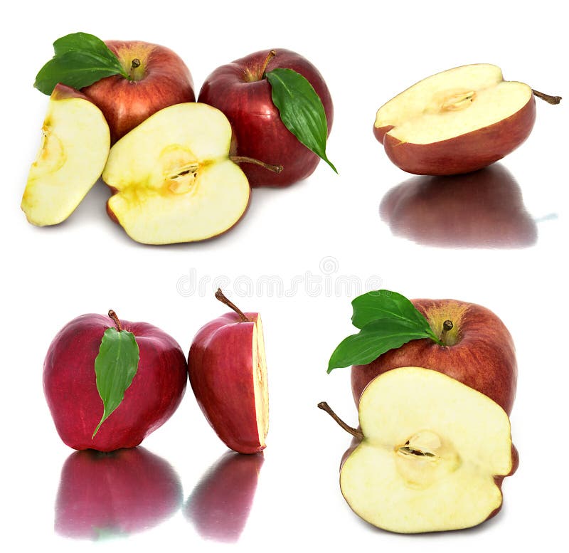Many Different Apples on a White Background, Red and Yellow Apples ...