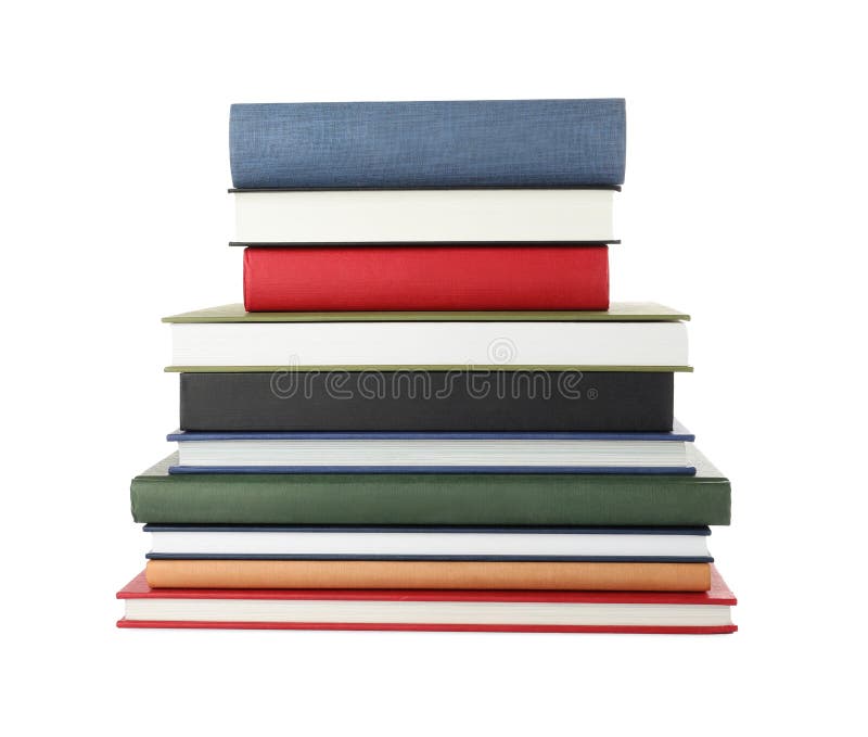 Many Different Books Stacked on White Background Stock Image - Image of ...