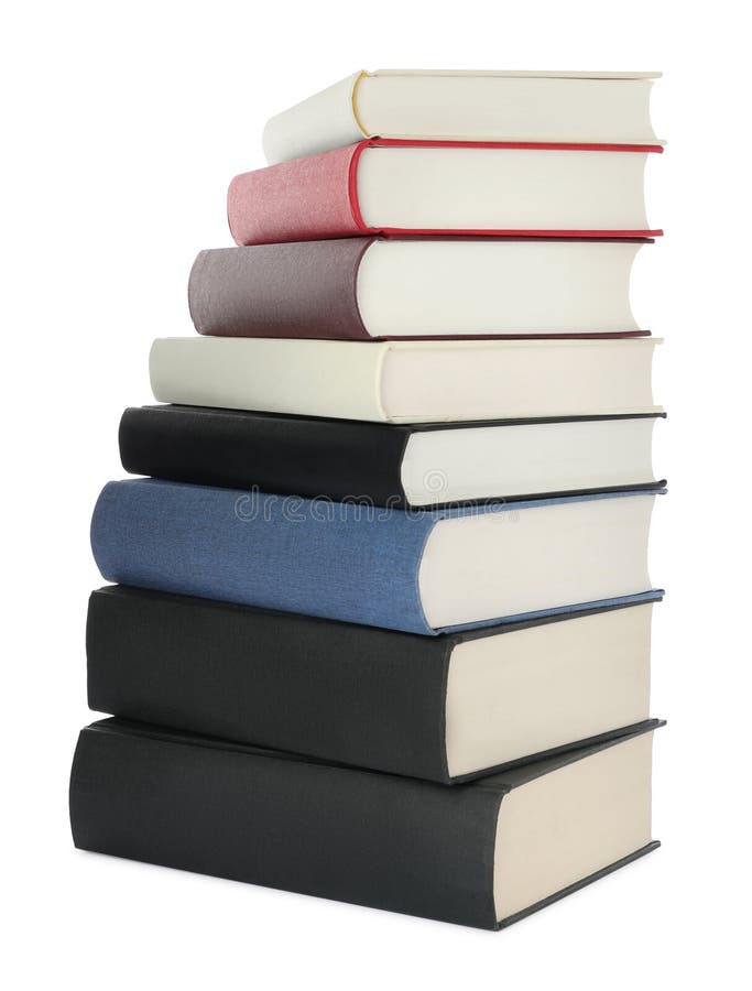 Many Different Books Stacked on White Background Stock Image - Image of ...