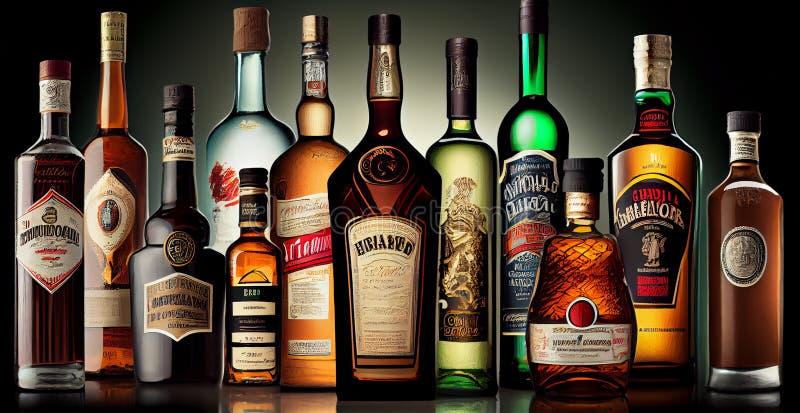 Many Different Bottles with Different Shapes of Alcohol on the Bar ...
