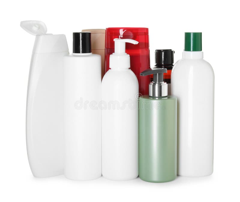 Many Different Bottles of Shampoo Isolated on White Stock Photo - Image ...