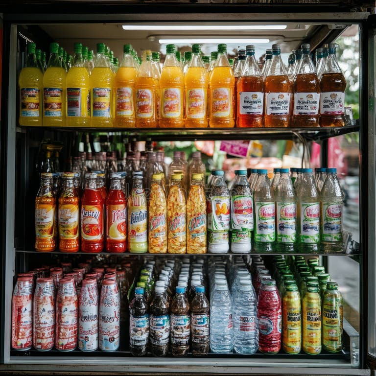 Many Different Brands of Soft Drinks on Display in a Supermarket. Stock ...