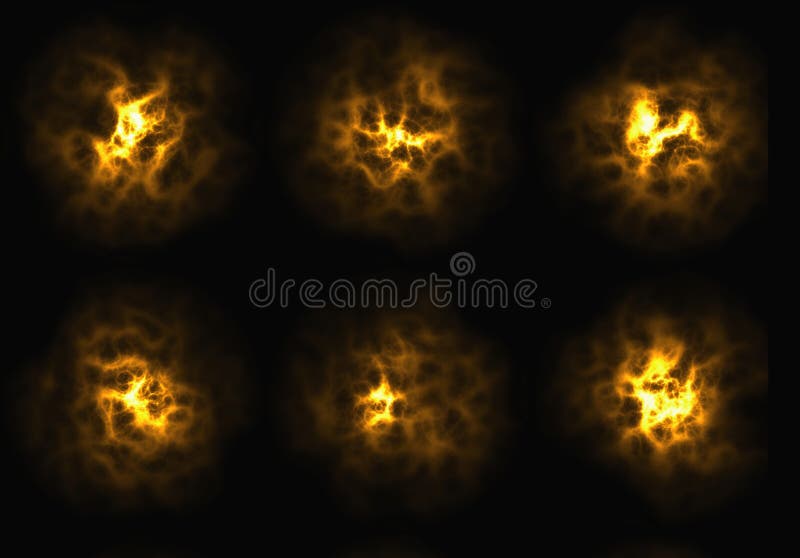 Many Different Bright Explosion Flash Fire on Black Backgrounds Stock ...