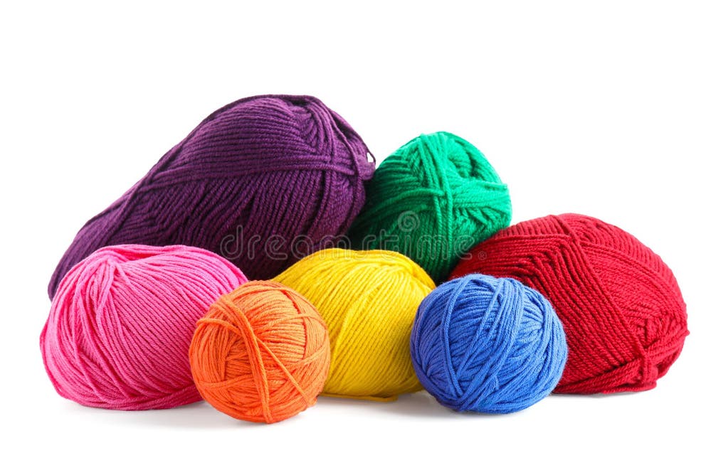 Many Different Bright Yarns Isolated on White Stock Photo - Image of ...
