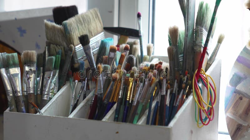 Many Different Brushes for Painting with Paints. Stock Video - Video of ...